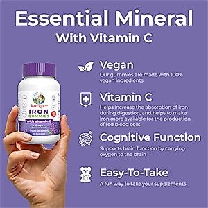 MaryRuth's Iron + Vitamin C Gummies for Adults | Sugar Free | Gummy Iron Supplements + VIT C for Ages 14+ | Iron Supplement for Iron Deficiency | Immune Support | Vegan | Non-GMO | 60 Count