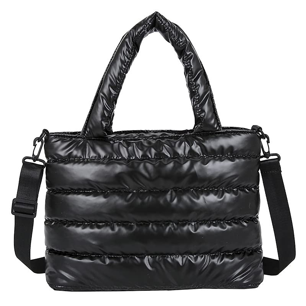 UMRFNO Puffer Tote Bag, Quilted Tote Bag for Women Luxury Shoulder Bag Down Winter Handbag Top Handle Bag Pillow Bag (Black)