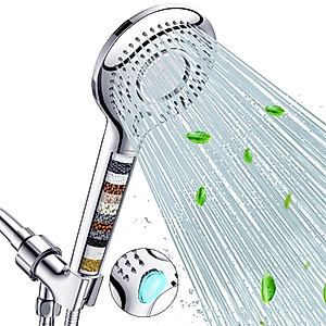 Handheld Shower Head with Filter, FEELSO High Pressure 3 Spray Mode Showerhead with 60" Hose, Bracket and 15 Stage Water Softener Filters for Hard Water Remove Chlorine and Harmful Substance