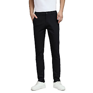 Plaid&Plain Men's Skinny Stretchy Khaki Pants Colored Pants Slim Fit Slacks Tapered Trousers 819 Black 32X32