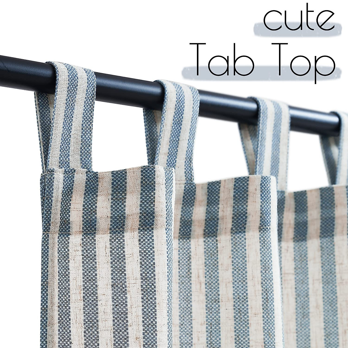 jinchan Kitchen Curtains Linen Striped Tier Curtains 24 Inch Length Ticking Stripe Cafe Curtains Pinstripe Farmhouse Small Window Curtains Tab Top for Living Room Bathroom RV 2 Panels Blue on Beige