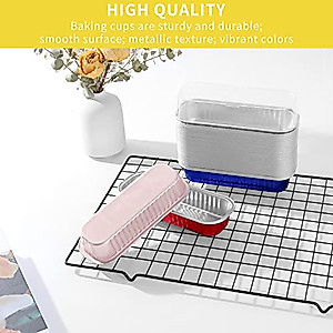 HEYYUMI Disposable Mini Loaf Pans with Lids, 50pcs 6.8oz Aluminum Foil Narrow Cake Pans,Rectangle Cupcake Baking Cups Ramekins Tins Liners Containers Flans for Bread Muffin Brownie Cheesecake(Gold)