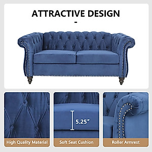 QHITTY 2 Piece Living Room Set, Sectional Chesterfield Sofa Chair Contemporary Upholstered Velvet Loveseat Couch Sets for Living Room, Bedroom, Office