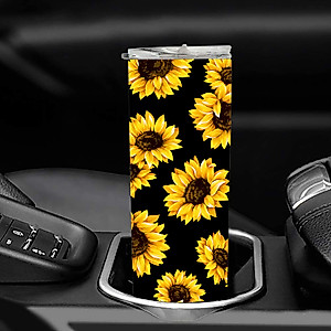 RNFENQS Sunflower Skinny Tumblers with Lids and Straws, Stainless Steel Vacuum Insulated Double Wall Travel Tumbler Cups 20 OZ for Coffee, Beverages, Tea