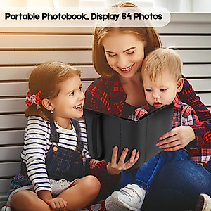 Aevdor Photo Album 5x7 Holds 64 Photos Black Inner Pages with Strong Elastic Band, Small Photo Album 5x7, Mini Picture Book for 5x7 Artwork, Photos, Kids Art Storage, Postcards, Drawings (Black)