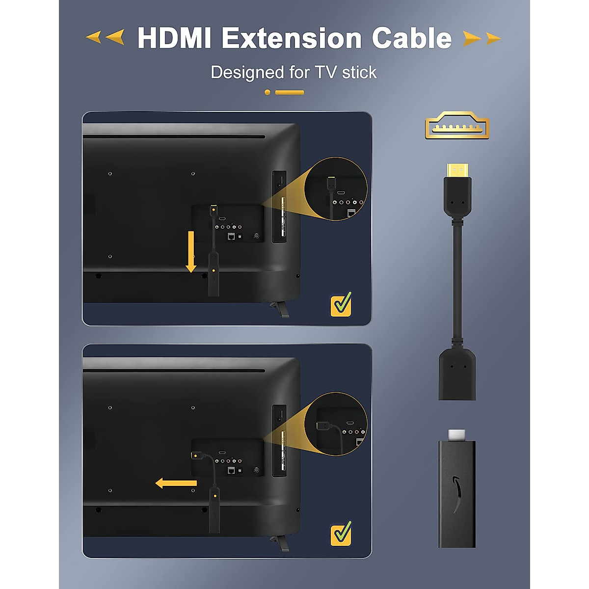 EXTRACTME HDMI Extension Cable, 2-Pack High Speed HDMI Male to Female Extender Adapter Converter Support 4K 3D for Google Chrome Cast, Roku Stick, TV Stick, HDTV, PS3/4, Xbox360, Laptop and PC