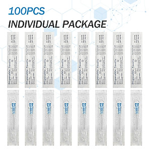 100Pack 23 Gauge 1 Inch 25MM Sterile Disposable Injection Needle for Lab Industrial Measuring, Refilling Inks, Plant and Crafts, Individually Wrapped