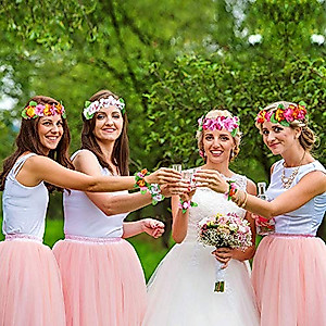 24Pcs Tropical Luau Hawaiian Leis Elastic Ruffled Flowers Headband Necklaces Wristbands for Girls Women Luau Beach Summer Party Supplies Wedding Decorations