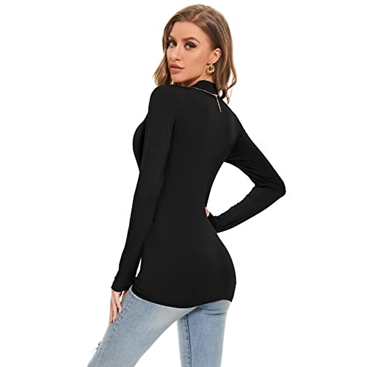Turtle Necks for Womens Long Sleeve Mock Turtleneck Tops Soft Snug Fitted Underscrub Thermal Shirts Black X-Large