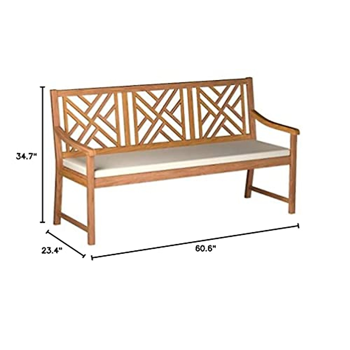 Safavieh PAT6738A Outdoor Collection Bradbury 3 Seat Bench, Natural/Beige
