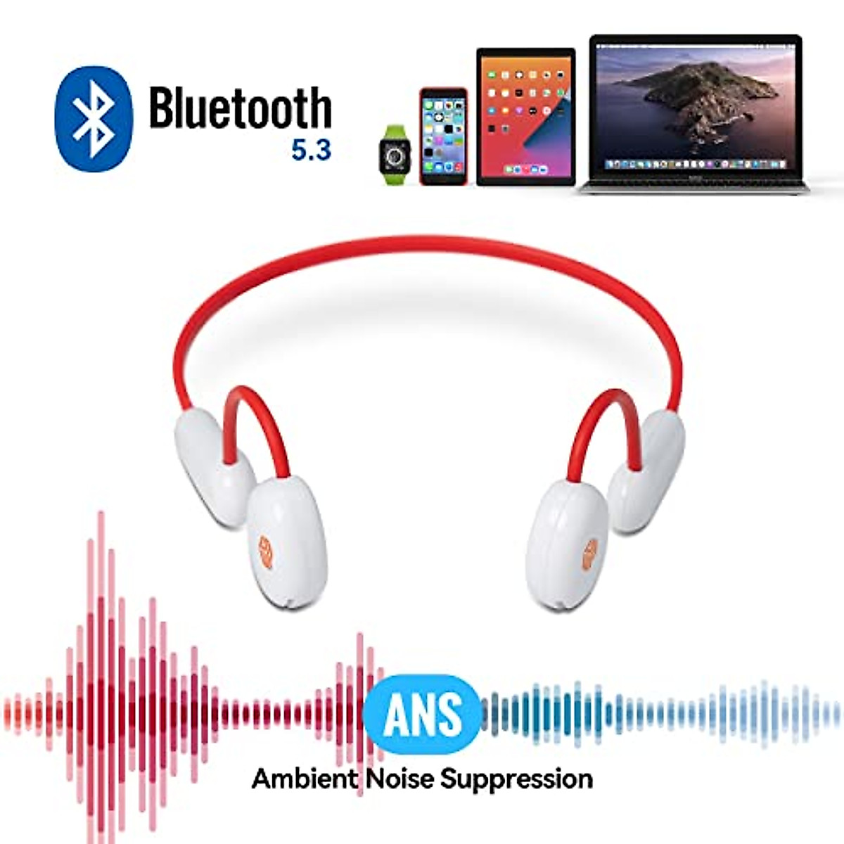 WGP Kids Headphones, Bluetooth 5.3 Wireless Air Conduction Open Ear Headphones with Microphone, IPX4 Waterproof, 12H Playtime Headset for iPad Tablet Home School (Red)