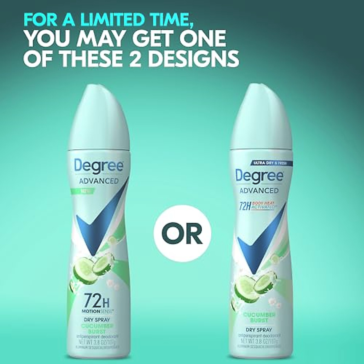 Degree Antiperspirant Deodorant Cucumber Burst 3 count Dry Spray 72-Hour Sweat & Odor Protection Deodorant Spray For Women With Body Heat Activated Technology​ 3.8 oz