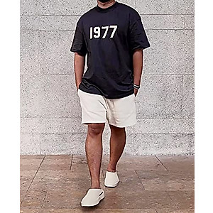 Summer Casual T-Shirt for Men Women 1977 Letter Print Shirt Classic Couples Short Sleeved Sweatshirts Pullover Tee Top (Black,Medium,Medium)