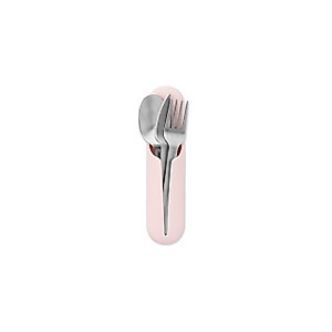 W&P Porter Stainless Steel Utensils with Silicone Carrying Case | Blush | Spoon, Fork & Knife for Meals on the Go | Portable and Compact Set