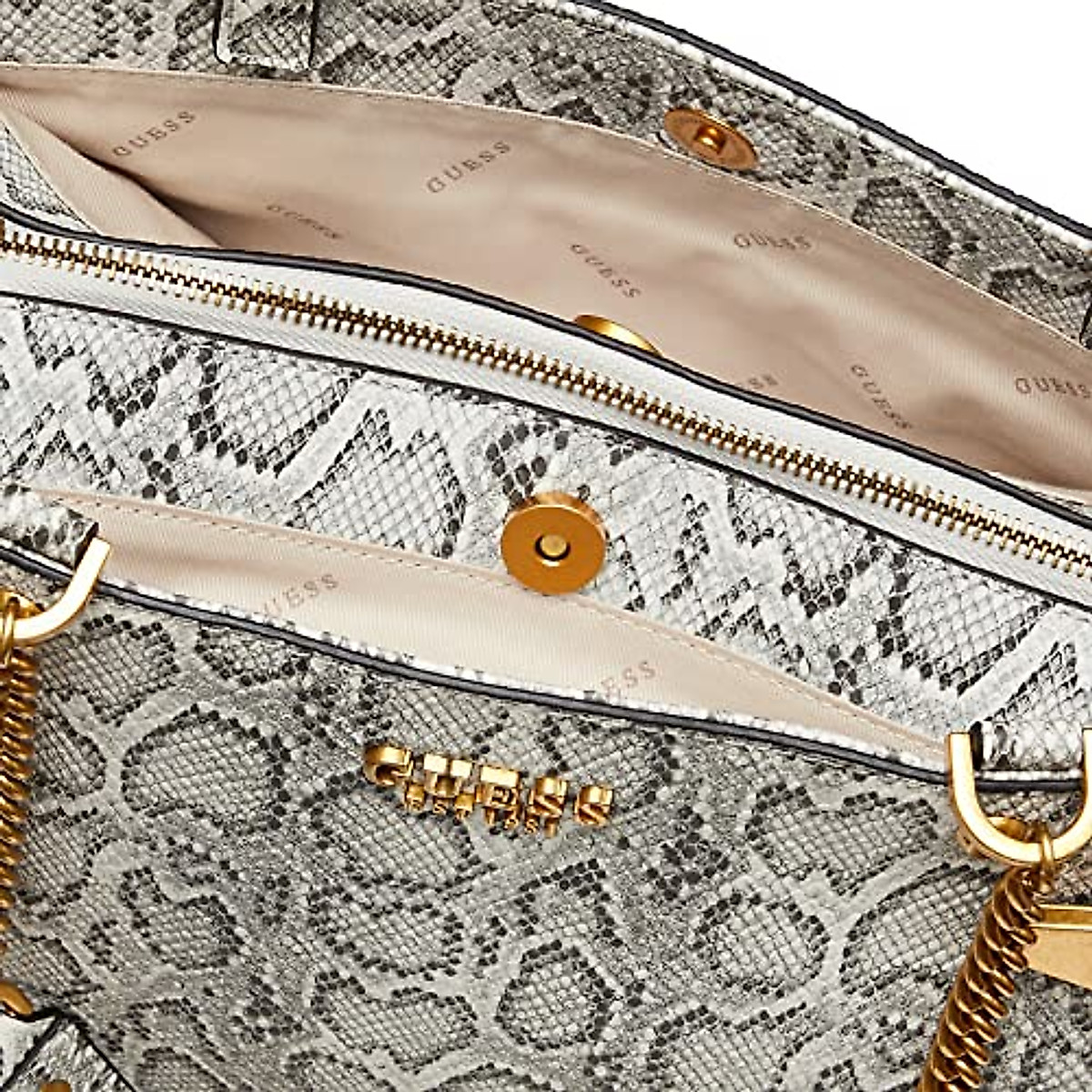 GUESS womens Zadie Logo Girlfriend Tote, Python, one size US