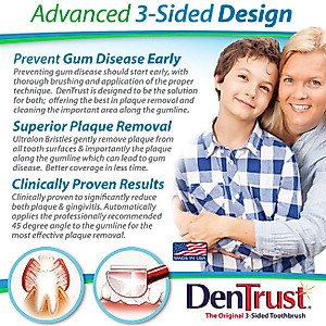 DenTrust | The Only Child-Safe 3-Sided Toothbrush | Made in USA | All Kids Will Easily Brush Better | Clinically Proven for Children Special Needs Braces | Built-in Tongue Cleaner | Gift
