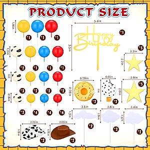 GlikCeil 57 Pcs Cartoon Cake Topper Kit Cow Birthday Party Decorations Red Blue and Yellow Cake Toppers Cow Baby Shower Supplies for Cupcake Party Decorations