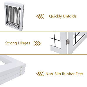 PAWLAND Extra Wide Dog gate for The House, Doorway, Stairs, Freestanding Foldable Wire Pet Gate, Pet Puppy Safety Fence, 30" Height (White, 3 Panels)