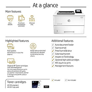 HP Laserjet Enterprise M506n Laser Printer with Built-in Ethernet (F2A68A) (Renewed)