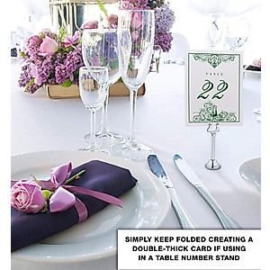 Peacock Flourish Wedding Table Numbers (Select Color/Quantity), Champagne, Hunter Green, 1-15, Double Sided, Tent or Use in a Stand, Great for Parties & Restaurants