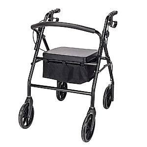 Rollator Walker with Seat, Steel Rolling Walker with 8-inch Wheels Supports up to 286.6lbs,Rolling, for Injuries, Seniors, & Adults (Black)