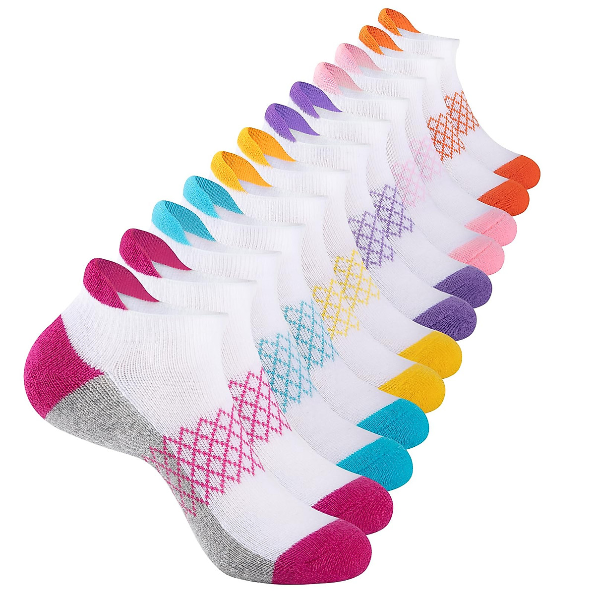 Comfoex 12 Pairs Girls Socks Ankle Athletic Socks 4-6 8-10 6-8 Years Old Socks Short Socks With Cushioned Sole