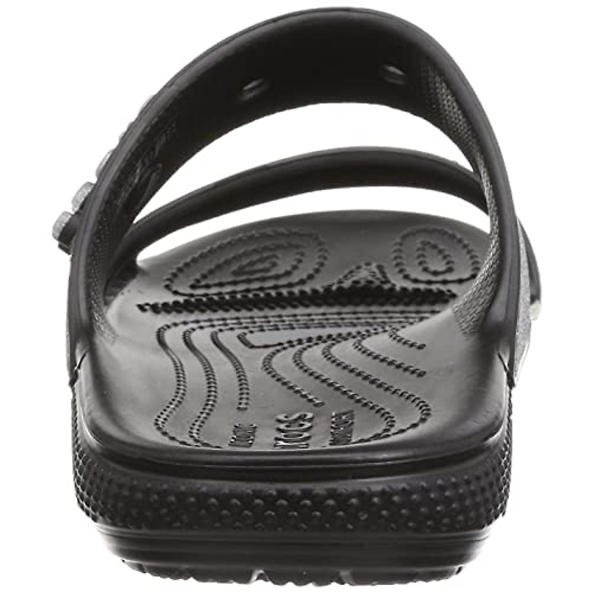 Crocs Unisex Classic Graphic Two-Strap Slide Sandals, Black/Black, 9 US Women