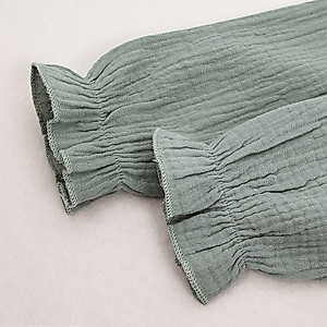 IZYJOY Toddler Baby Girl Cotton Linen Dress Long Sleeve Crew Neck Dresses Button Down Adjustable Belt Casual Fall White Dress (Green, 2-3T)