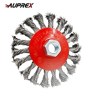 AUPREX 5 Pack 4 Inch Twist Knotted Wire Wheel Brush for Angle Grinder with 5/8 Inch-11 Threaded Arbor - 0.02 Inch Carbon Steel Wire for Heavy-Duty Conditioning for Various Metals