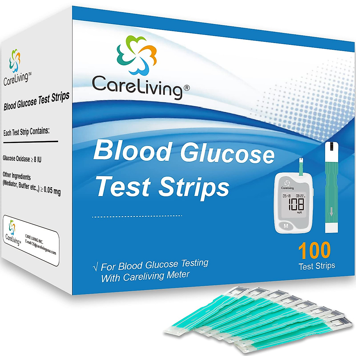 CareLiving BGM101 Blood Glucose Test Strips, for Diabete Sugar Testing, 100 Count