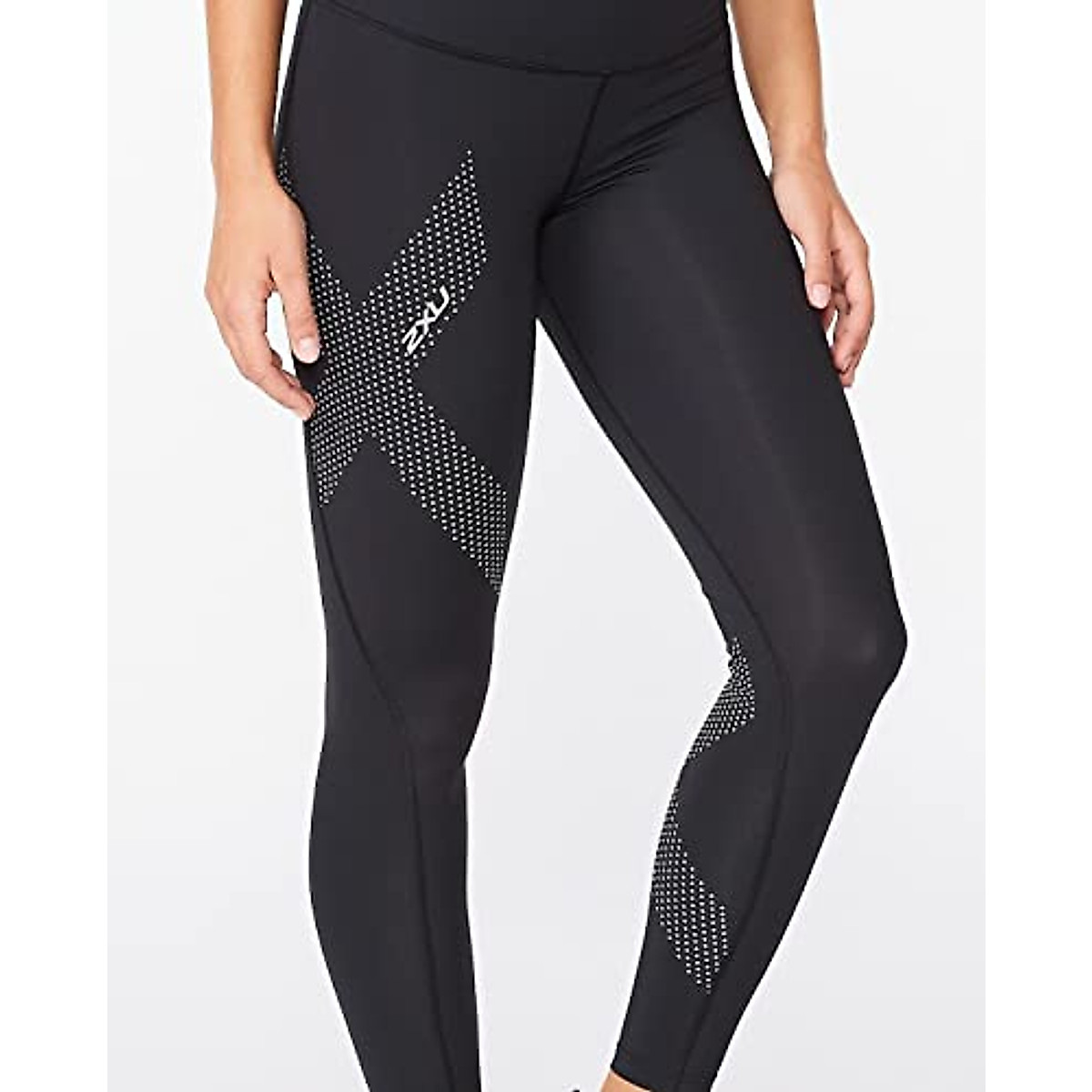 2XU Women's Mid-Rise Compression Tights, Black/Dotted Reflective Logo, Large