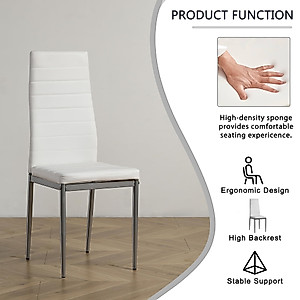 HomVent Dining Table Set for 4, Small Tempered Glass Dining Room Table Set, Kitchen Table and Chairs for Small Spaces, Transparent,White Modern 110cm, Stainless Steel PU Leather