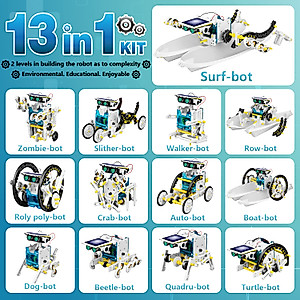 Dioju 13-in-1 Solar Robot Toys for Ages 8 9 10 11 12 Year Old Boys Girls, STEM Science Kits for Kids Age 8-12, Building Experiments Robotics Kit STEM Projects for Kid Christmas Birthday Gifts (White)