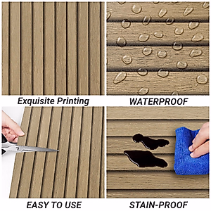 Decotalk Wood Slat Wallpaper Peel and Stick Wood Contact Paper 17.7"x120" Wood Slat Wall Panel Wallpaper Removable Brown Slat Wood Wallpaper for Bedroom Slat Wood Contact Paper for Cabinets Slat Look