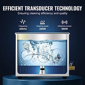 VEVOR Ultrasonic Cleaner with Digital Timer & Heater, Professional Ultra Sonic Jewelry Cleaner, Stainless Steel Heated Cleaning Machine for Glasses Watch Rings Small Parts Circuit Board (6L)