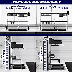 ADBIU Over The Sink Dish Drying Rack (Expandable Height and Length) Snap-On Design 2 Tier Large Dish Rack