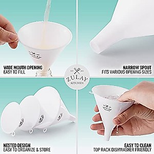 Zulay 3-Pieces Plastic Funnel Set - Large, Medium, and Small Kitchen Funnels for Filling Bottles - Food Grade Cooking Funnel Set of 3