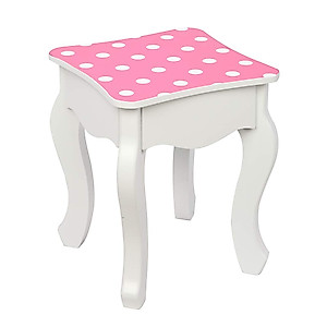 Kcelarec Kids Vanity Table and Chair Set with Mirror, Makeup Dressing Table with Drawer,Wooden Princess Makeup Table with Stool (Pink Dots)