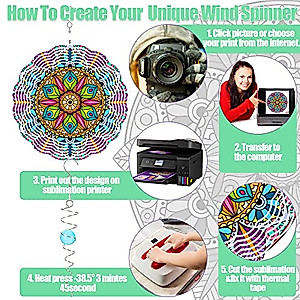 4Pcs Sublimation Wind Spinner Blanks 10Inch with 4Pcs Gazing Ball Spiral Tail, Round Stainless Steel Laser Cut Metal Hanging Wind Spinners for Outdoor Garden and Yard