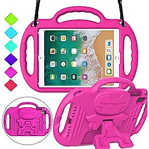 BMOUO Kids Case for iPad 6th/5th Generation (9.7 inch, 2018/2017), iPad Air 1 & iPad Air 2 Kids Case with Shoulder Strap for for iPad 9.7” (iPad 6th/5th Gen)/iPad Air 1st/2nd Generation, Rose