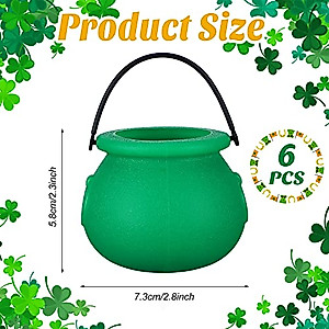 156 Pieces St Patricks Day Decorations Set Includes 6 Green Leprechaun Cauldron with Handle Lucky Leprechaun Pot 50 St. Patrick Lucky Shamrock Plastic Coins and 100 Shamrock Clover Confetti for Party