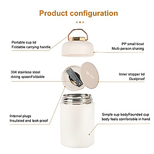 19oz Insulated Stainless Steel Food Jar, Hot And Cold Anti-scald Soup Container With Folding Spoon, Office Insulated Mug, Lunch Cup For Adults And Students To Carry(White)