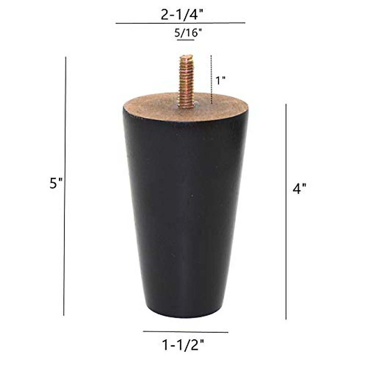 WEICHUAN Black Round Solid Wood Replacement Sofa Couch Chair Ottoman Loveseat Coffee Table Cabinet Furniture Wood Legs Wood Furniture Legs(4" Set of 4)