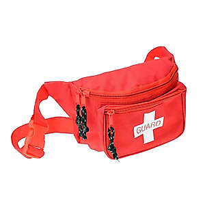Dealmed Lifeguard Fanny Pack with Logo, E-Z Zipper Design and 3 Pockets, Red Fanny Pack (Pack of 1), Includes Adjustable Waist Strap and Zipper Pockets
