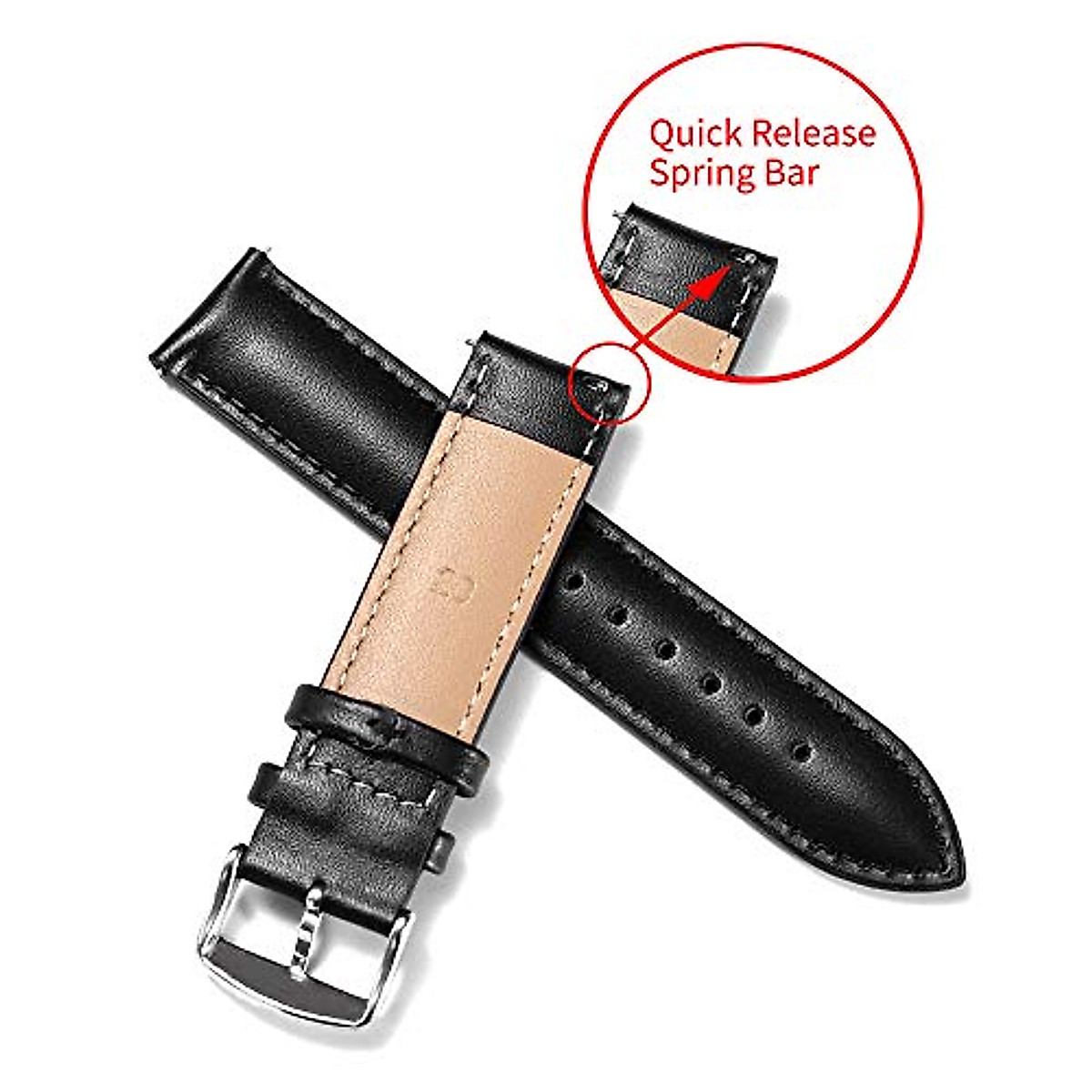 JL-BAND 5 colors optional Quick release strap leather strap full grain strap suitable for 18mm, 19mm, 20mm, 21mm, 22mm, 23mm, 24mm (choose the appropriate size)