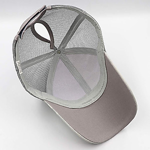 Womens Ponytail Messy High Buns Trucker Ponycaps Plain Baseball Cap Dad Hat Adjustable Snapback (001-2packs(Black camo+Grey camo), One Size)