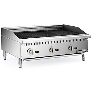 WILPREP Gas Countertop Radiant Charbroiler, 36 in Commercial Radiant Charbroiler with 3 35000 BTU U-Shaped Burners & 6 Cast Iron Grates, NG LPG Compatible Gas Charbroiler for Home Commercial Kitchen