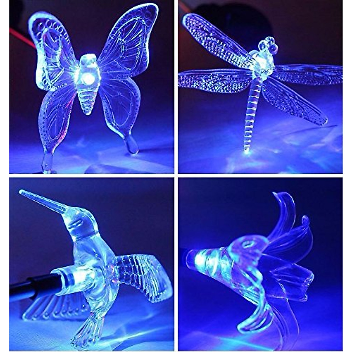 Solaration KB1041 Solar Stake Flower, Hummingbird, Butterfly and Dragonfly Garden Stake Lights, Four Pieces Set