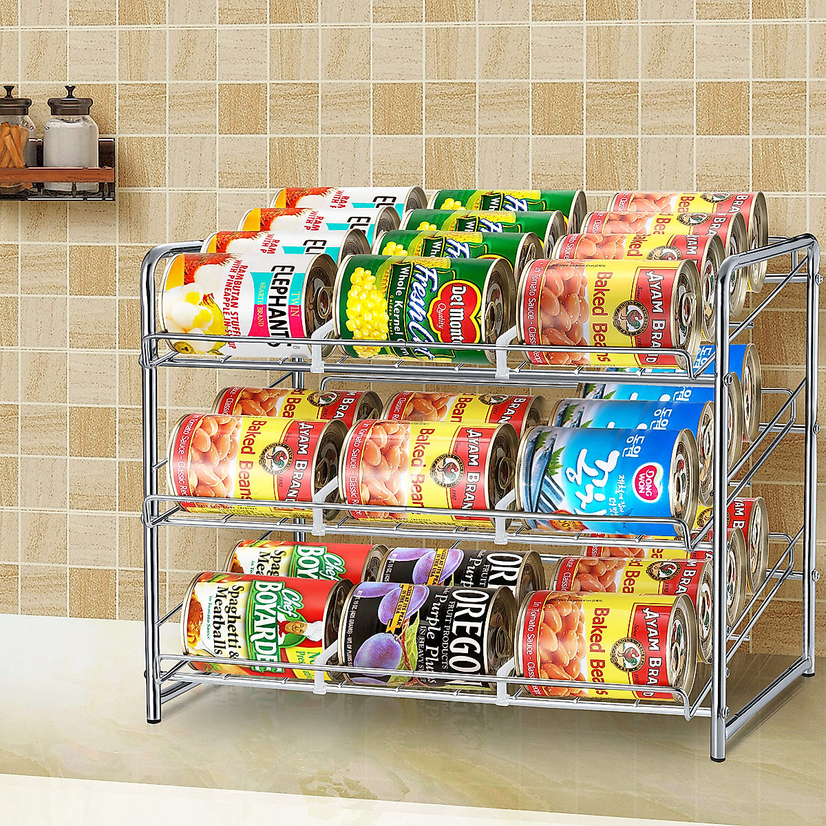 Simple Trending Can Rack Organizer, Stackable Can Storage Dispenser Holds up to 36 Cans for Kitchen Cabinet or Pantry, Chrome