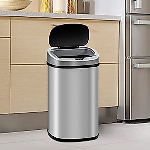 FFBag Kitchen Trash Can with Lid, 13 Gallon/50 Liter Automatic Sensor Touch Free Garbage Can Durable Touchless Stainless Steel Brushed Waste Bin for Bathroom Bedroom Home Office, Silver